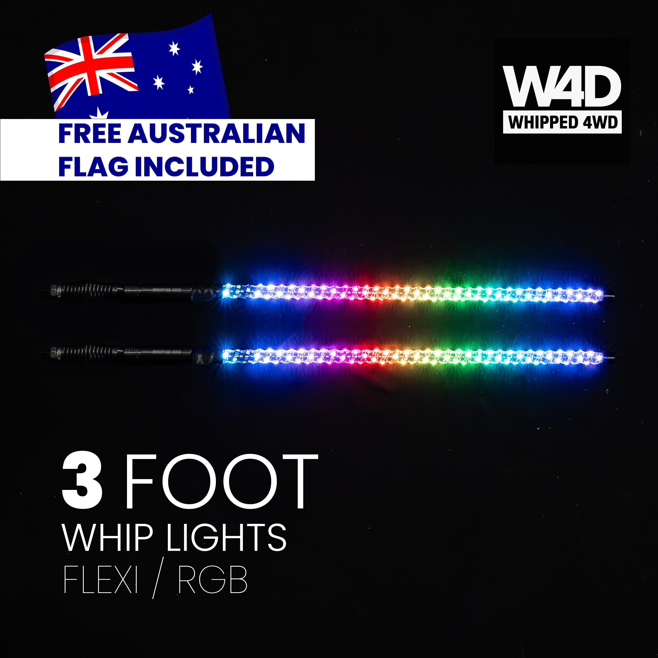3FT LED FLEXI RGB WHIP LIGHTS – Whipped 4WD
